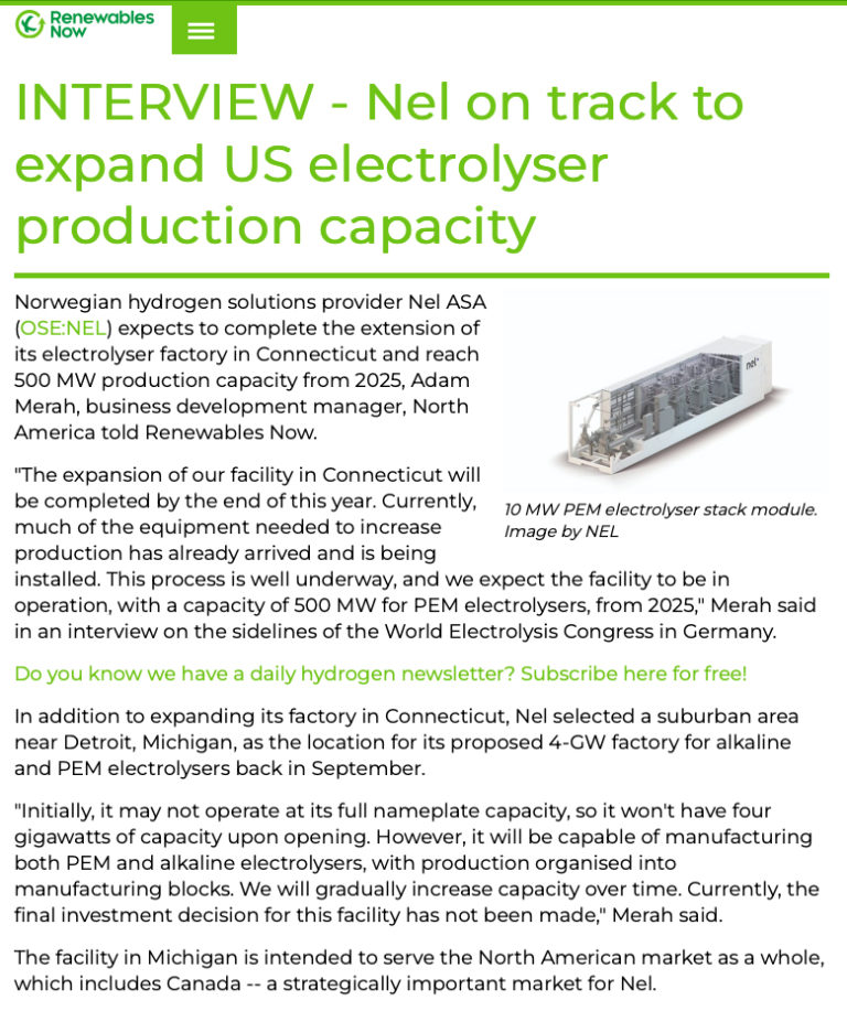 Nel To Expand Us Electrolyser Production Capacity Nel Hydrogen